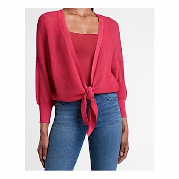 Express | Sweaters | Hpexpress Tie Front Balloon Sleeve Cardigan Wrap ...